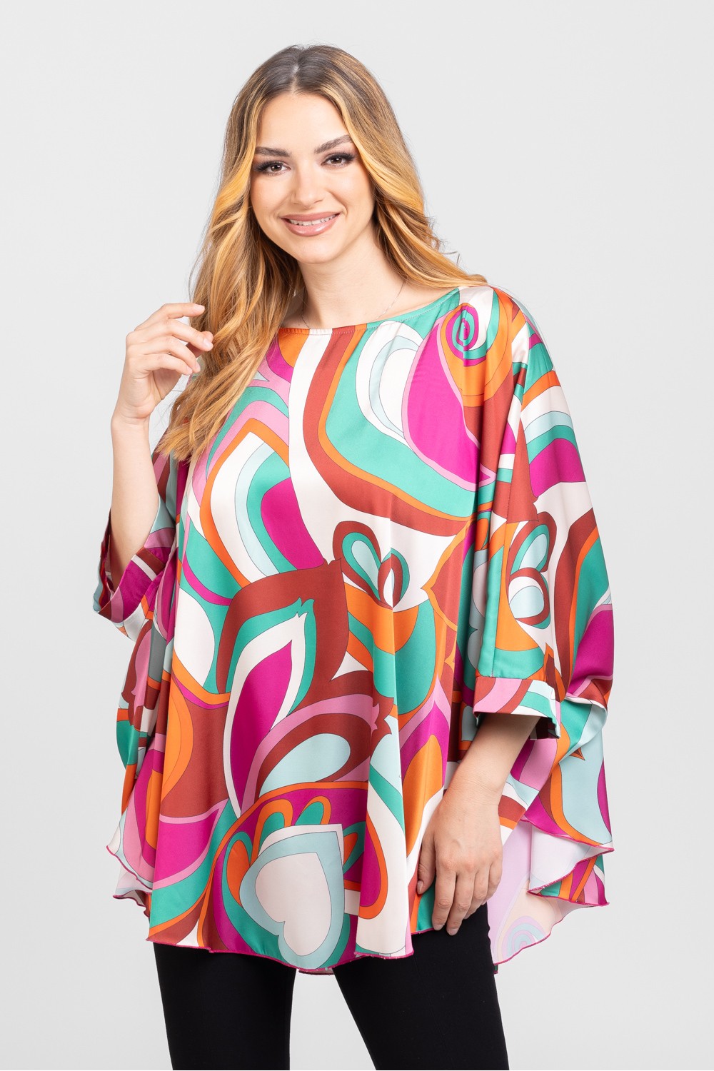 Bluza cu manseta din satin multicolor
