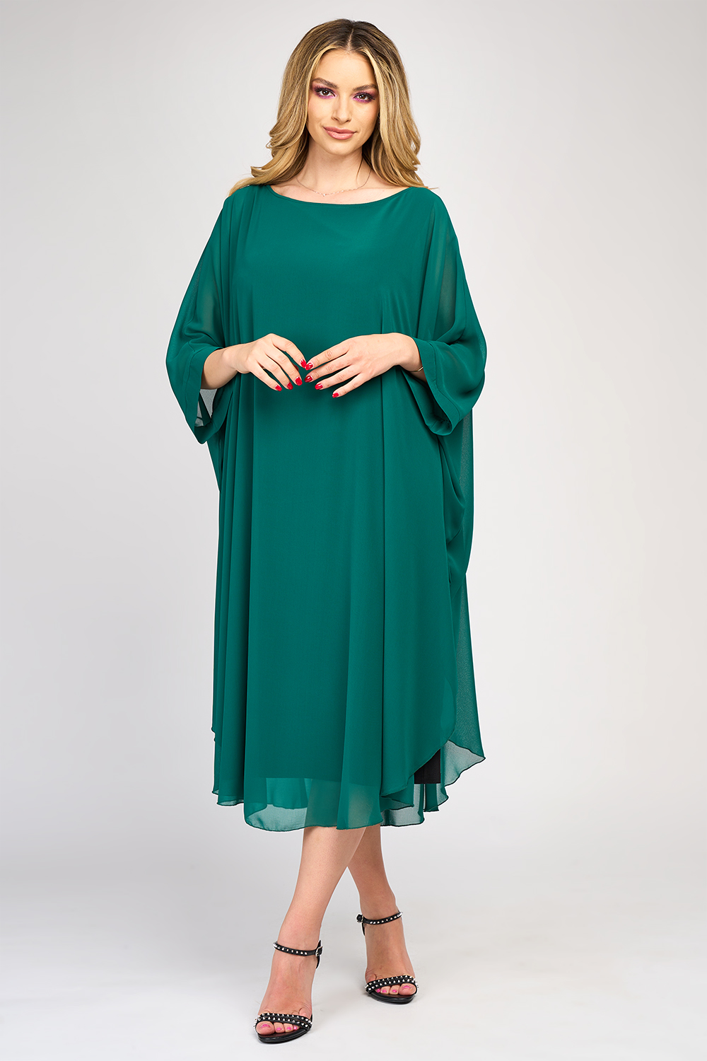 Rochie lunga din voal verde inchis